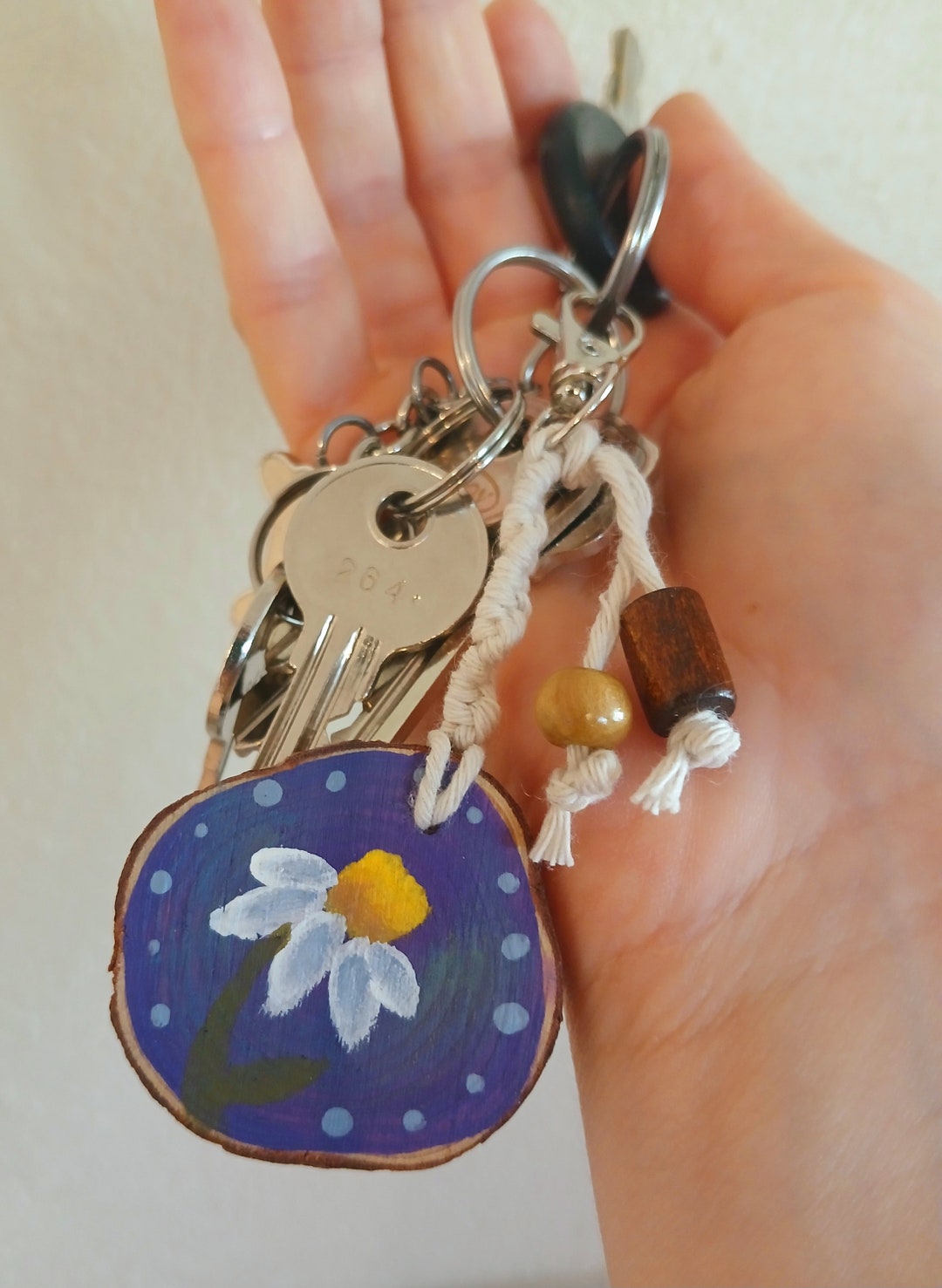 Flower Keychain, Keychain, Wooden Keychain, Acrylic Hand Painted ...