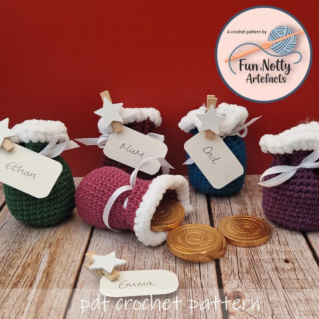 Crochet Pattern – Mini Santa Sacks 3-in-1 | Christmas Table Place ...