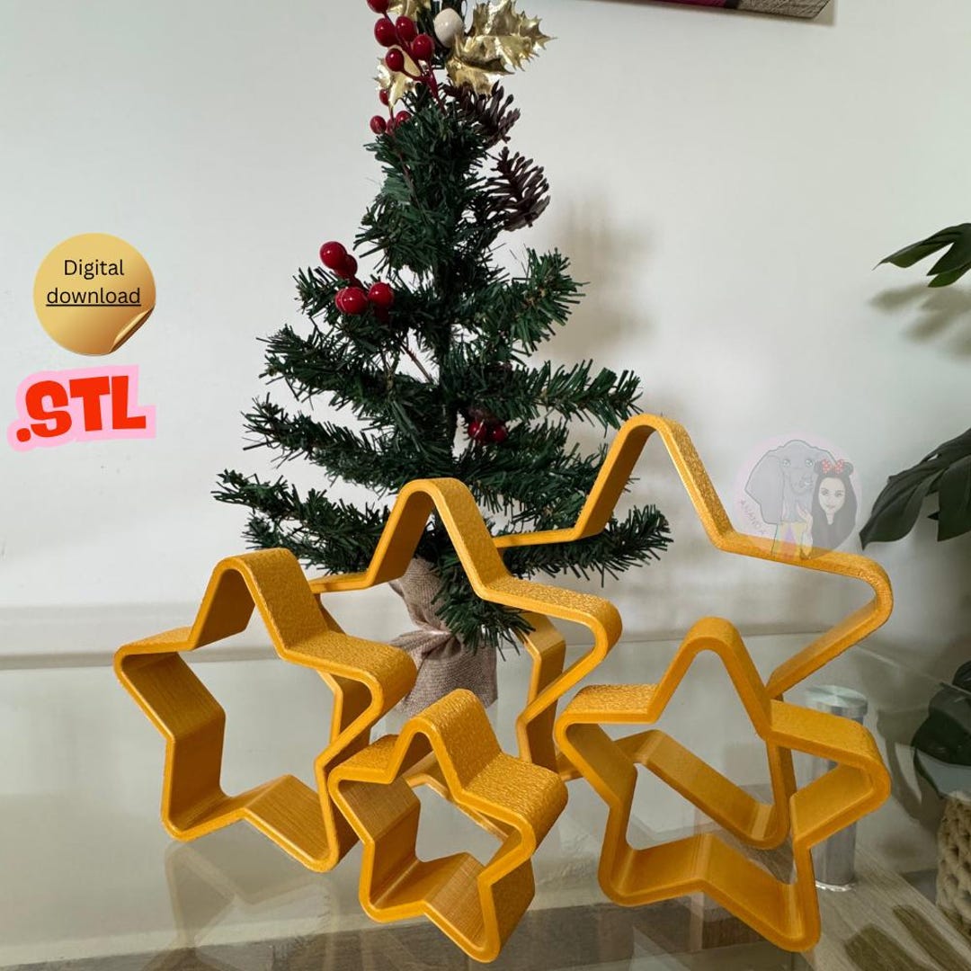 3D Printable Christmas Star Set X6 Diferent Size – Holiday Decor STL ...