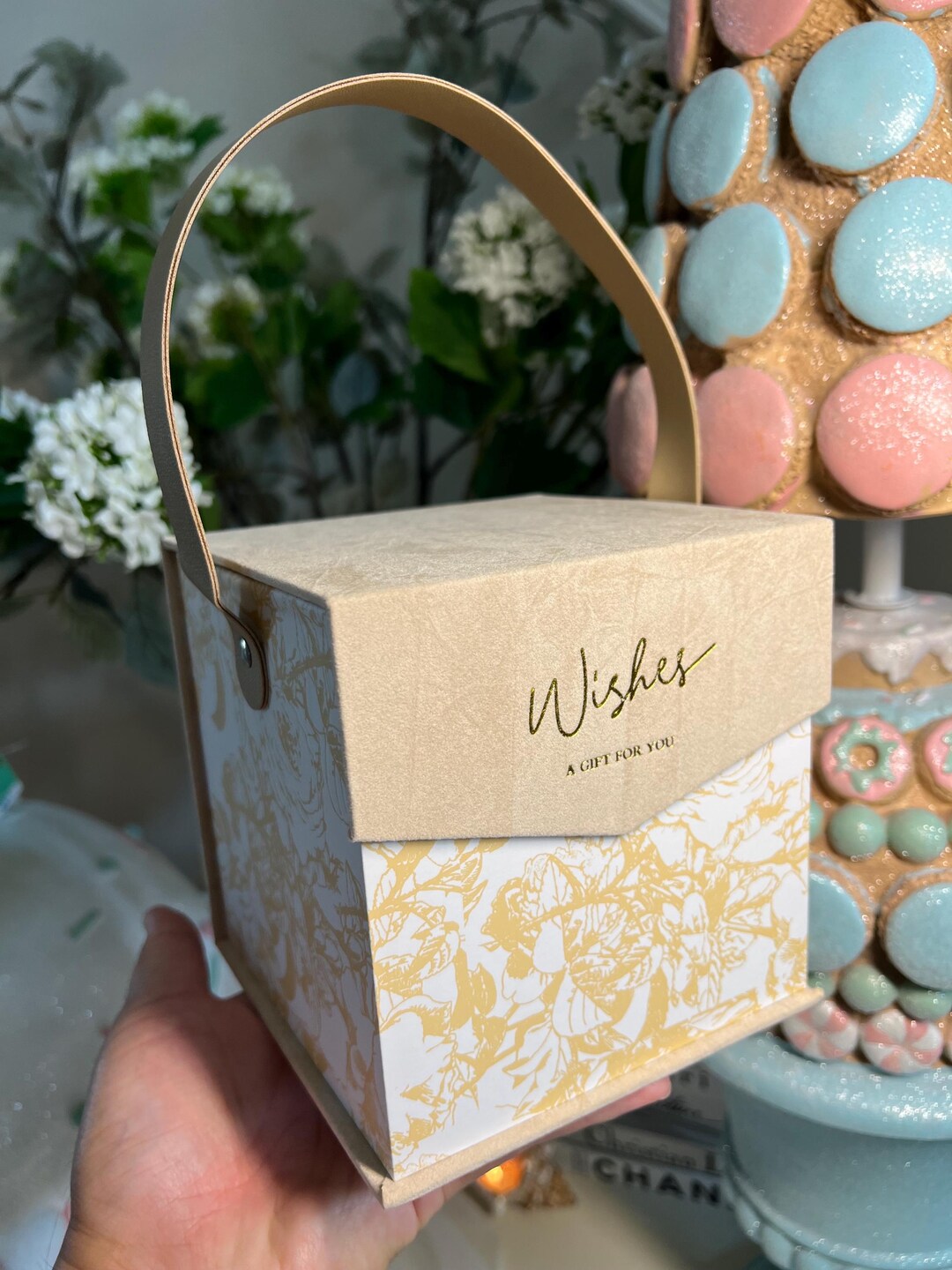 Velvet Gift Box 5x5x5 Inch With Leather Handle, Elegant Floral Keepsake ...