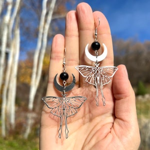 Silver Luna Moth INNER PEACE Moon Phase Moon Gothic Earrings ...