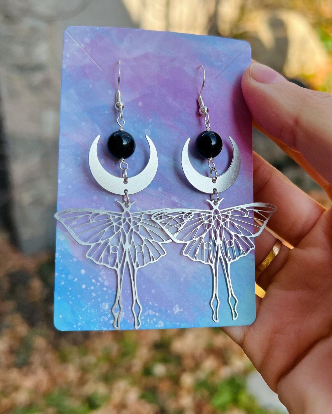 Silver Luna Moth INNER PEACE Moon Phase Moon Gothic Earrings ...