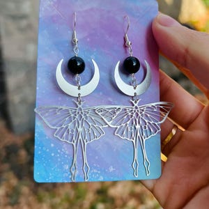 Silver Luna Moth INNER PEACE Moon Phase Moon Gothic Earrings ...