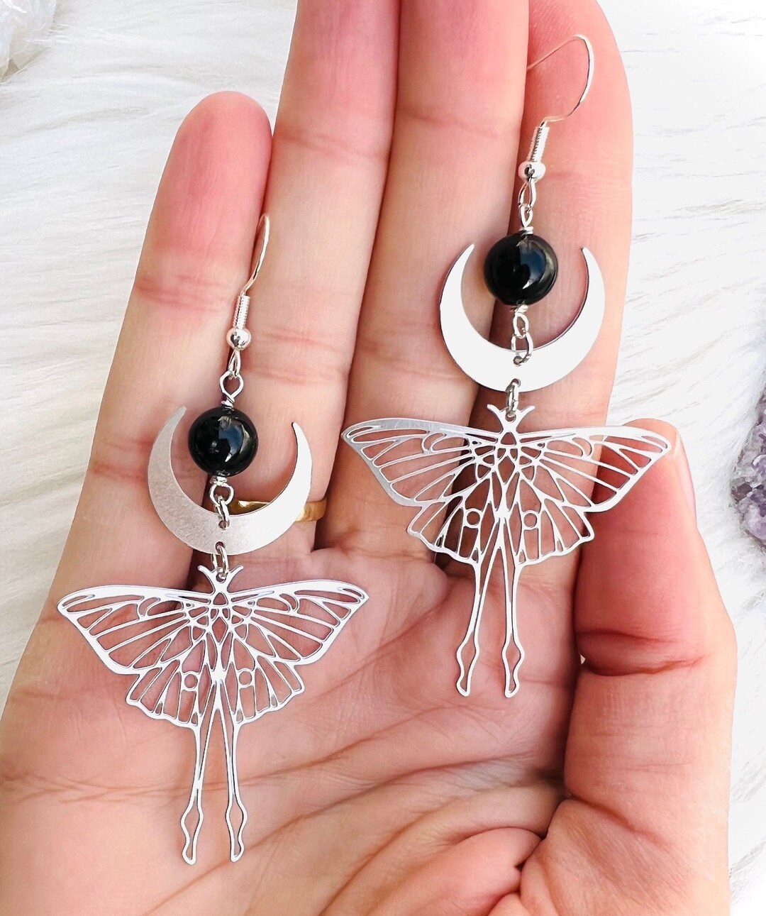 Silver Luna Moth INNER PEACE Moon Phase Moon Gothic Earrings ...