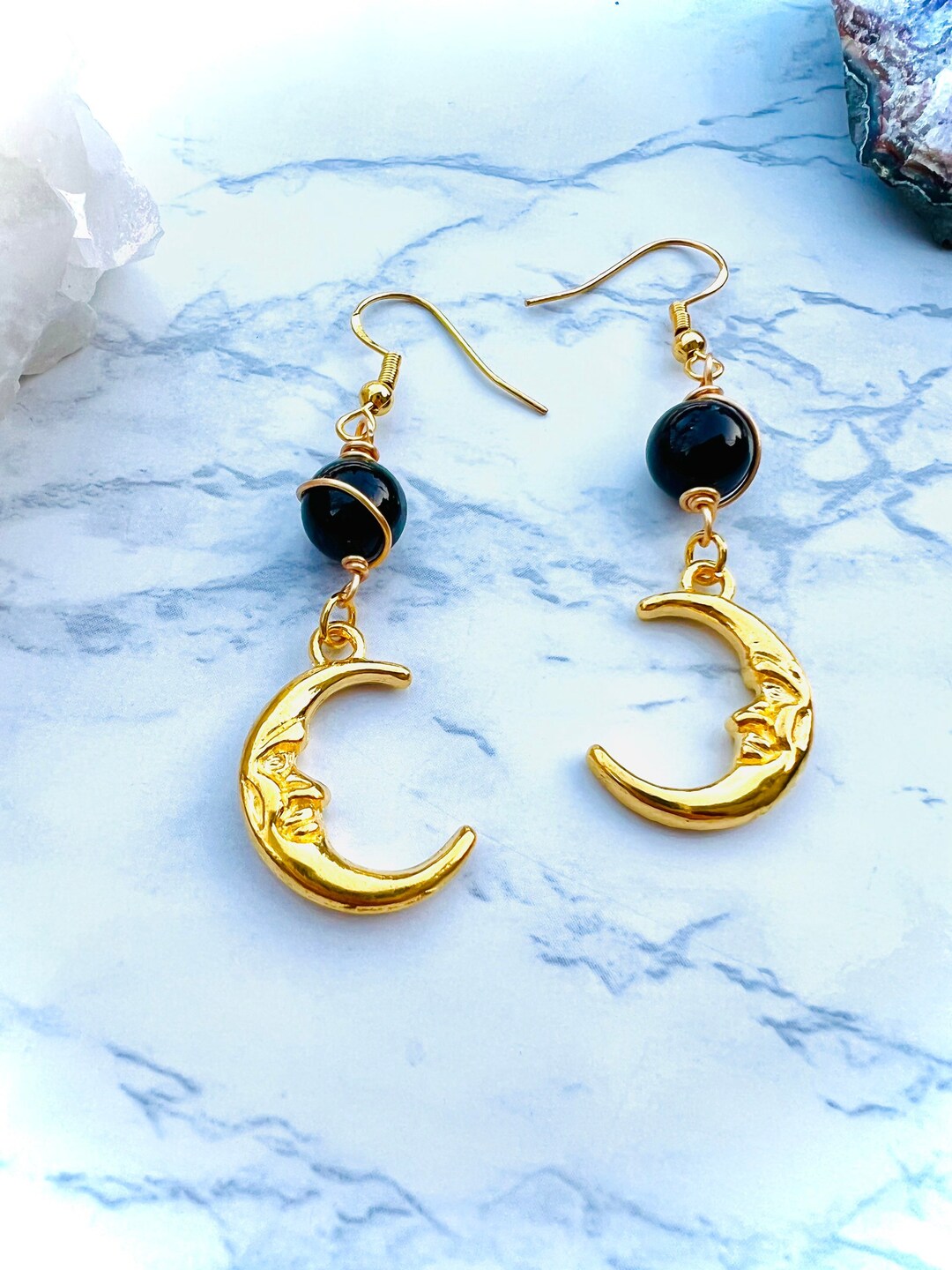 Gold Moon ANXIETY RELIEF Earrings, Witchy Statement Earrings, Goth Moon ...
