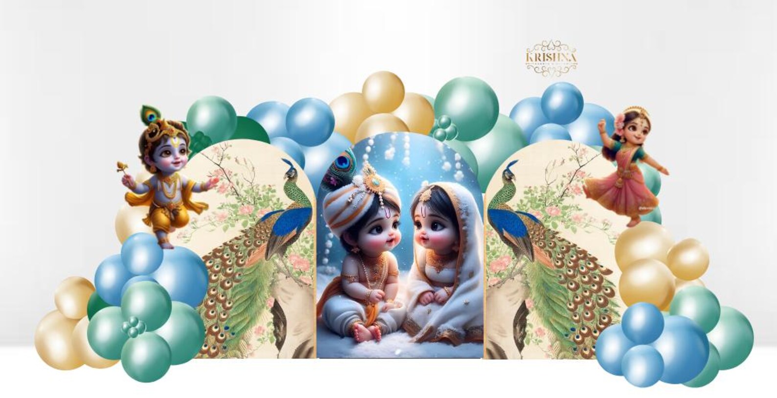 Baby Krishna and Radha Back Drops Indian Baby Shower Digital Backdrop ...