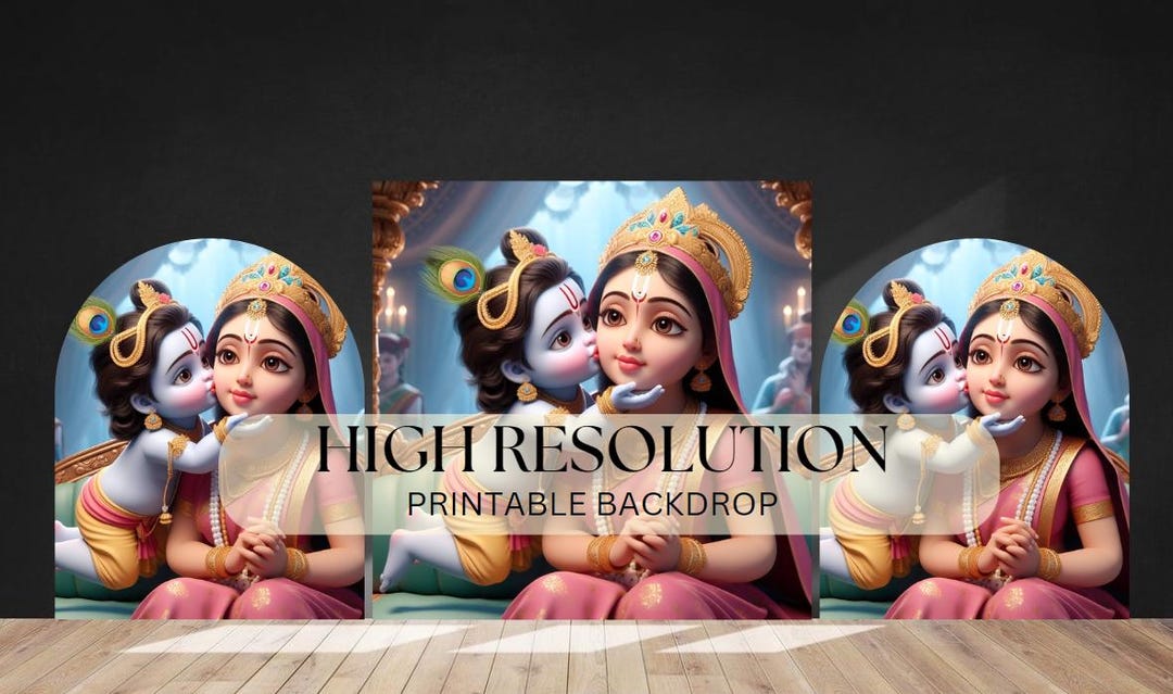 Baby Krishna and Yashoda Backdrop: Indian Baby Shower Decor (digital ...