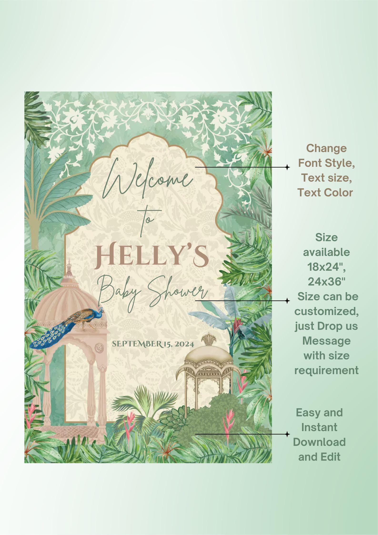 Custom Indian Baby Shower Welcome Sign: Mughal Garden Arch (PDF ...