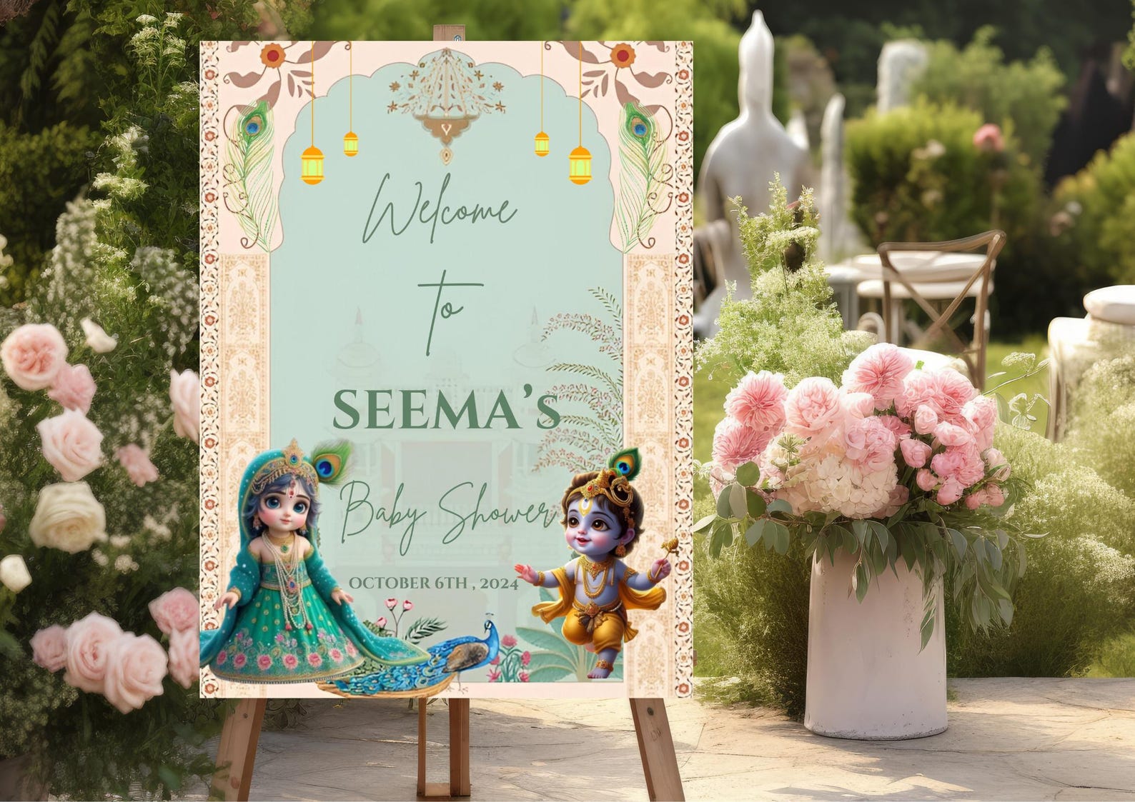 Indian Baby Shower Welcome Sign, Baby Krishna Baby Radha Welcome Banner ...