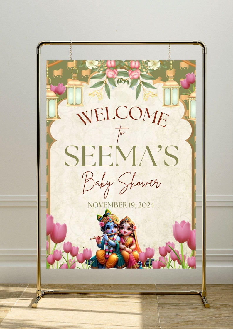Baby Krishna Radha Welcome Sign: Indian Baby Shower Banner (PDF) - Etsy