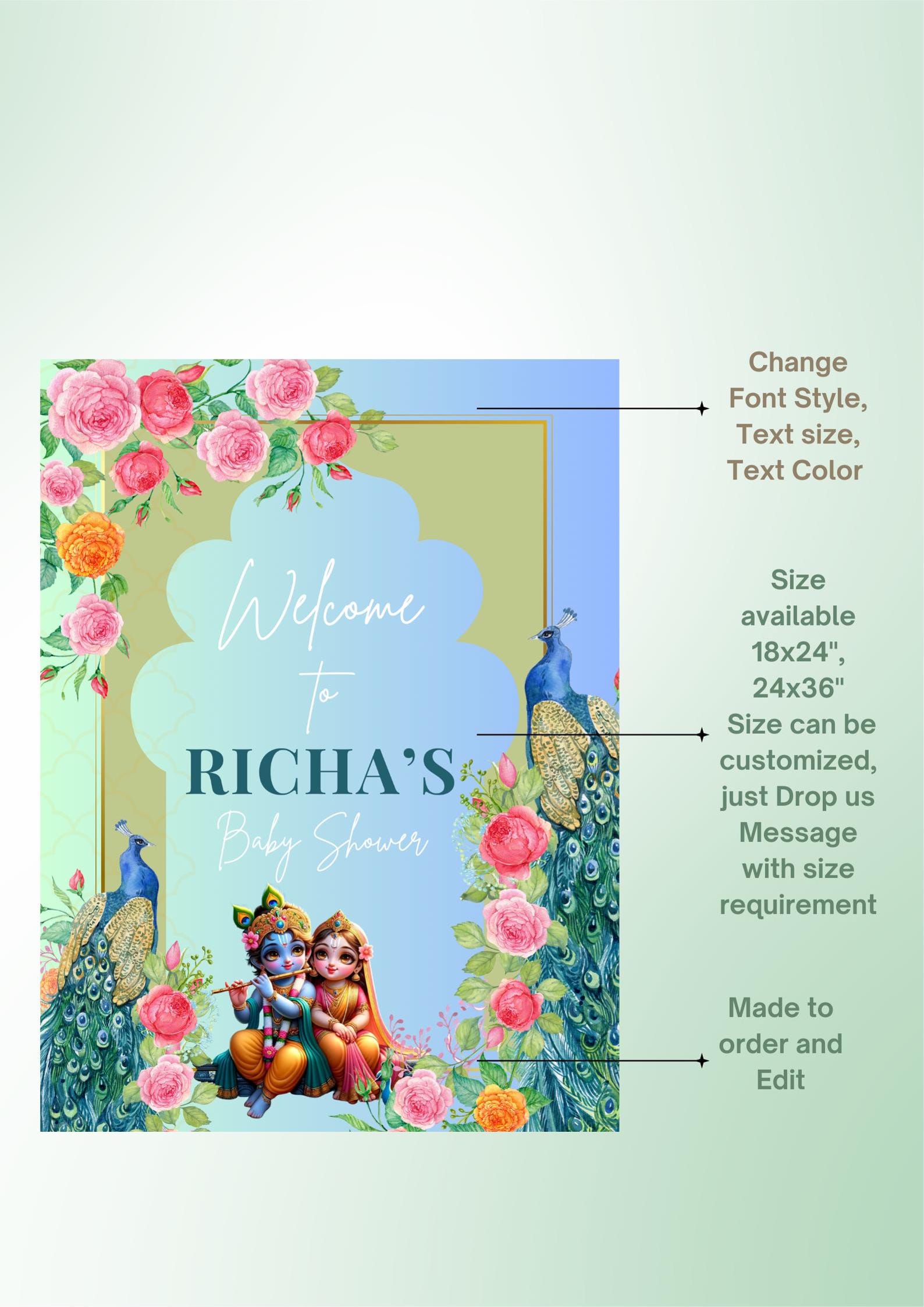 Indian Baby Shower Welcome Sign, Baby Krishna Baby Radha Welcome Banner ...