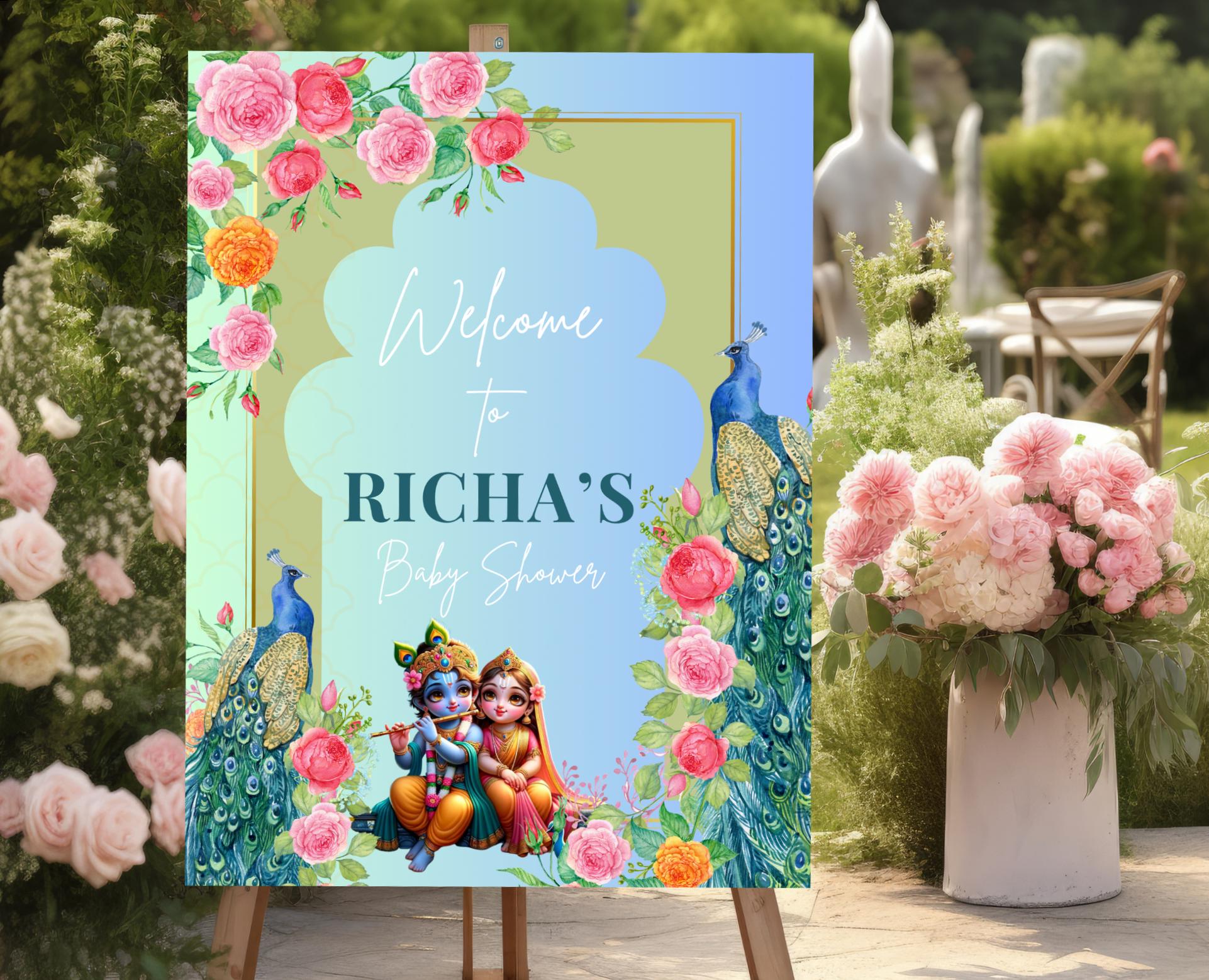 Indian Baby Shower Welcome Sign, Baby Krishna Baby Radha Welcome Banner ...