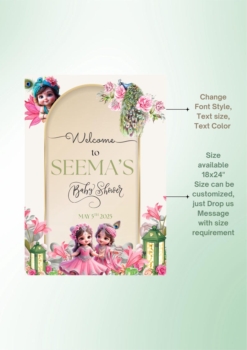 Baby Krishna Radha Welcome Sign: Indian Baby Shower Decor (PDF) - Etsy