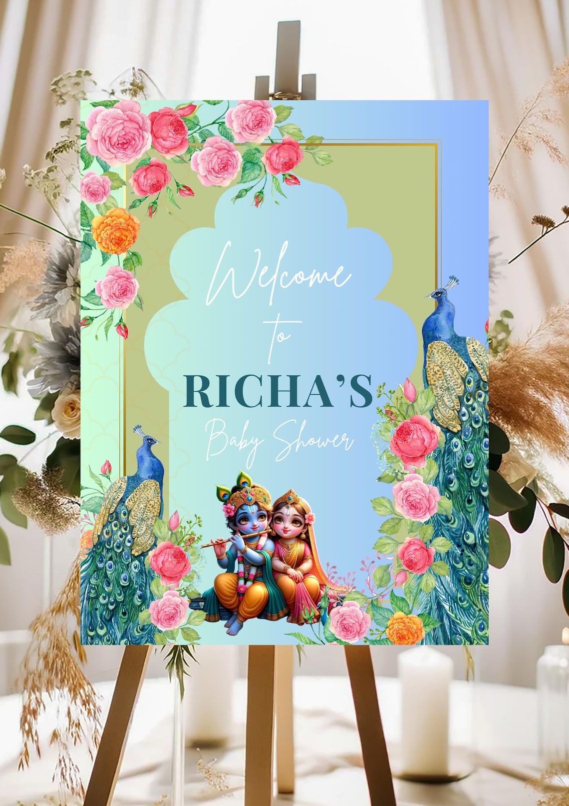 Indian Baby Shower Welcome Sign, Baby Krishna Baby Radha Welcome Banner ...