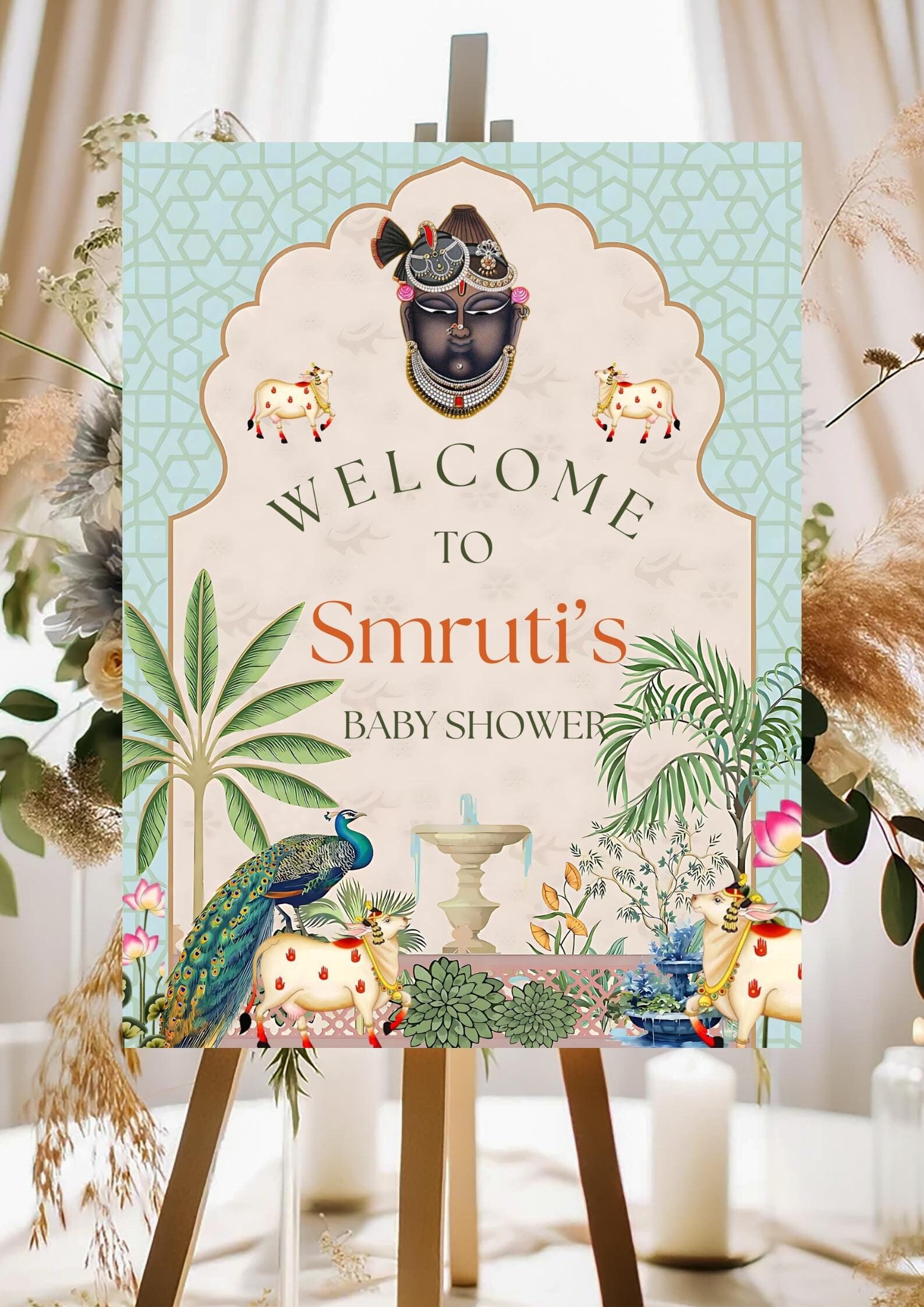 Indian Baby Shower Welcome Sign, Krishna Welcome Banner, Yard Sign ...