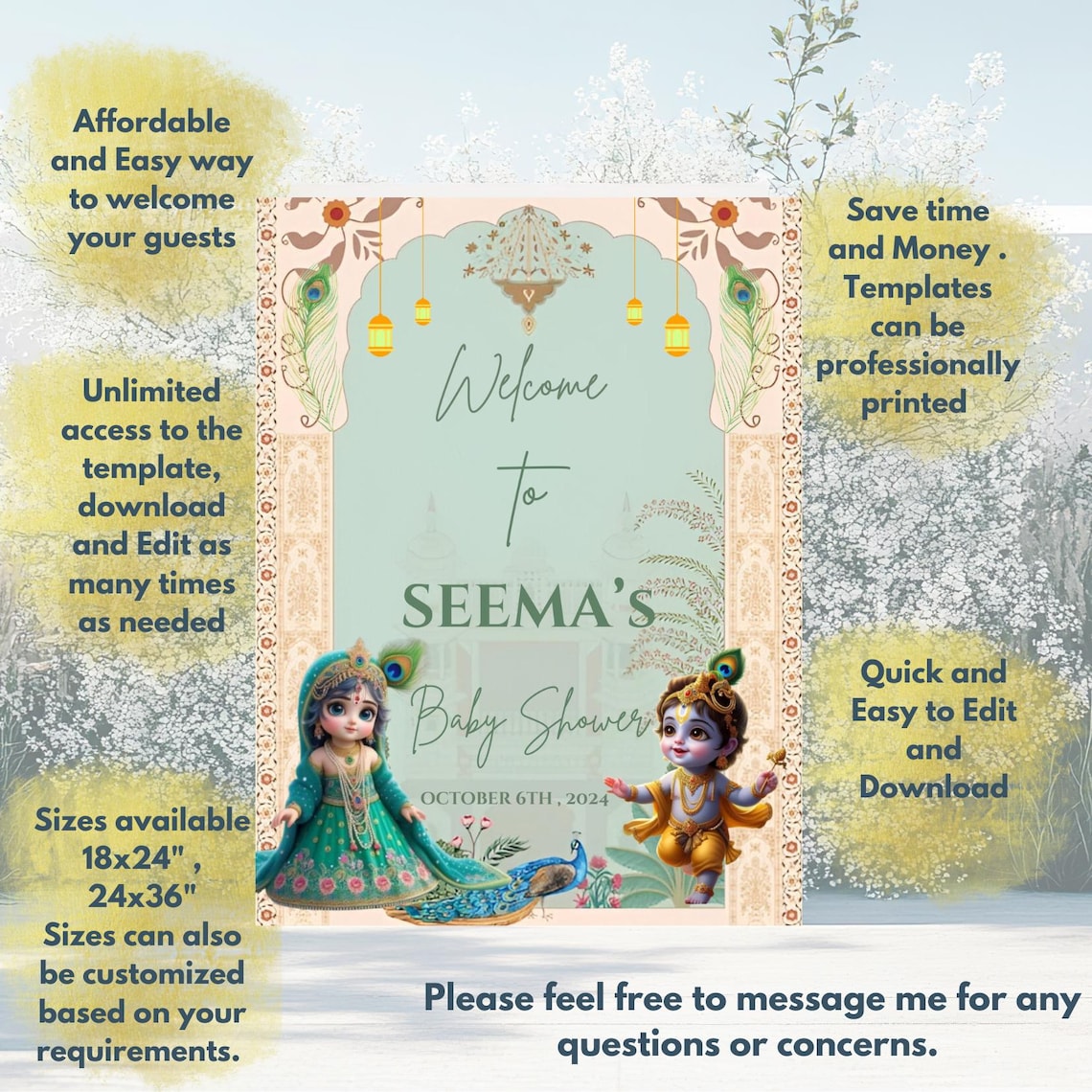 Indian Baby Shower Welcome Sign, Baby Krishna Baby Radha Welcome Banner ...