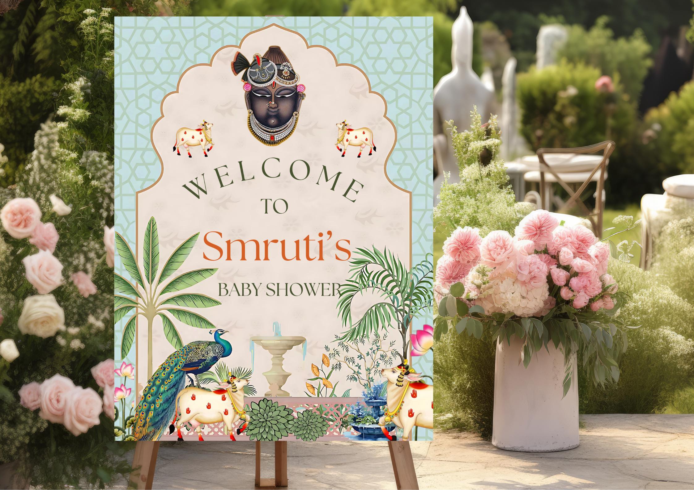 Indian Baby Shower Welcome Sign, Krishna Welcome Banner, Yard Sign ...