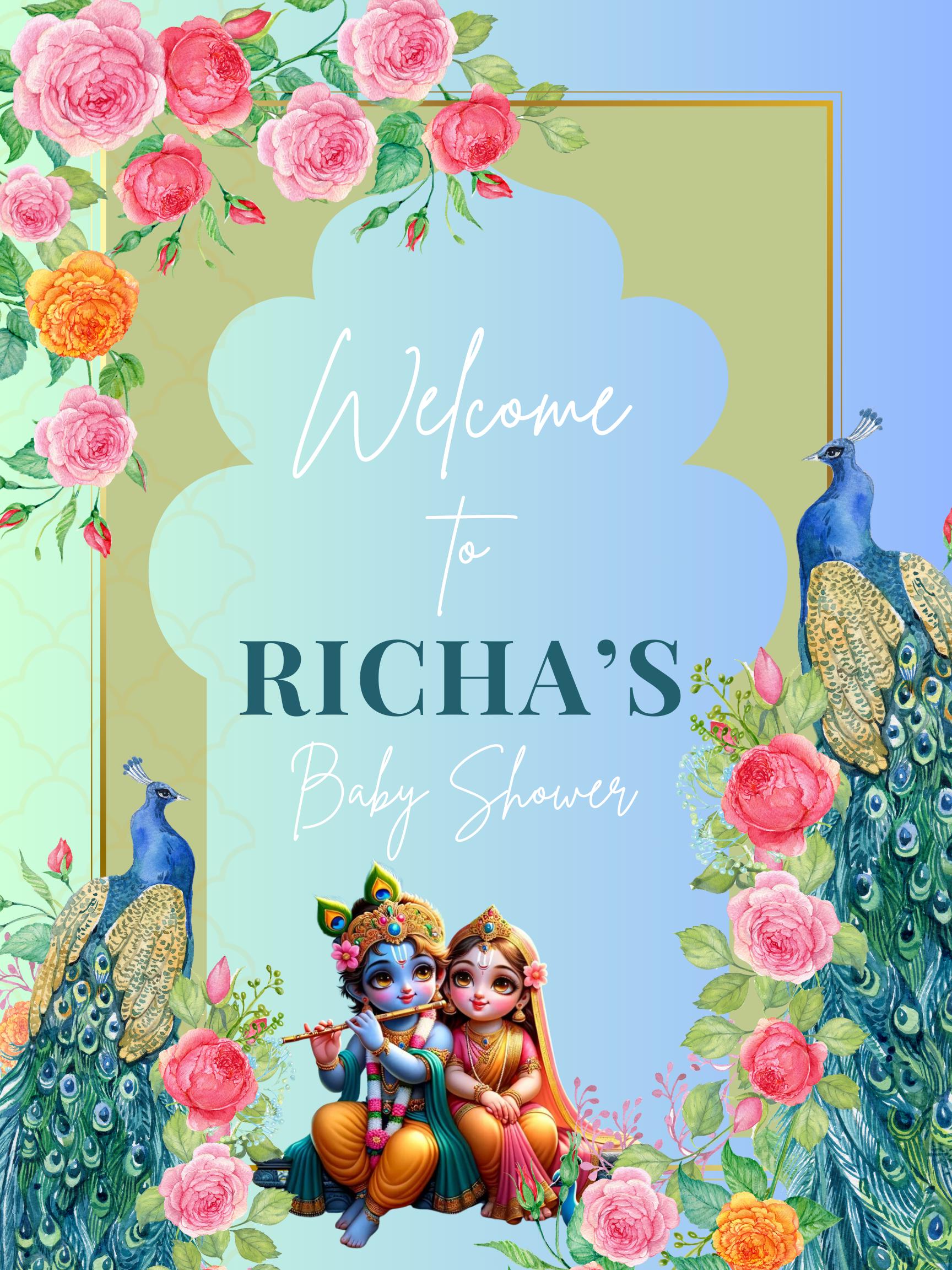 Indian Baby Shower Welcome Sign, Baby Krishna Baby Radha Welcome Banner ...