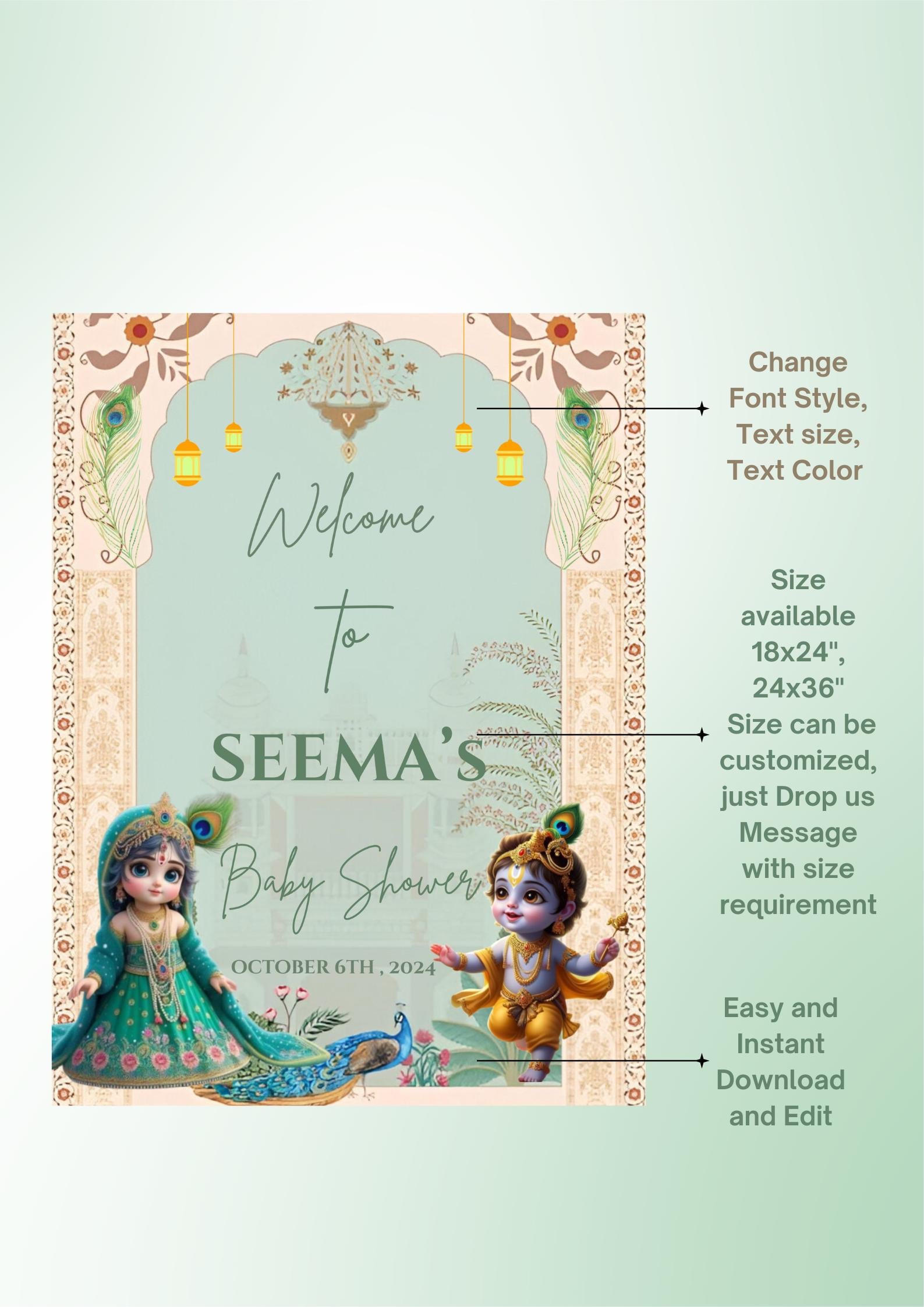 Indian Baby Shower Welcome Sign, Baby Krishna Baby Radha Welcome Banner ...