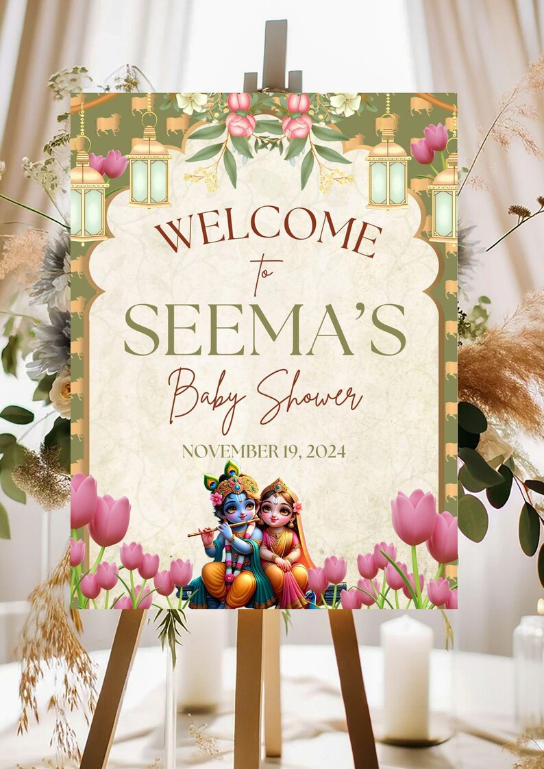 Baby Krishna Radha Welcome Sign: Indian Baby Shower Banner (PDF) - Etsy