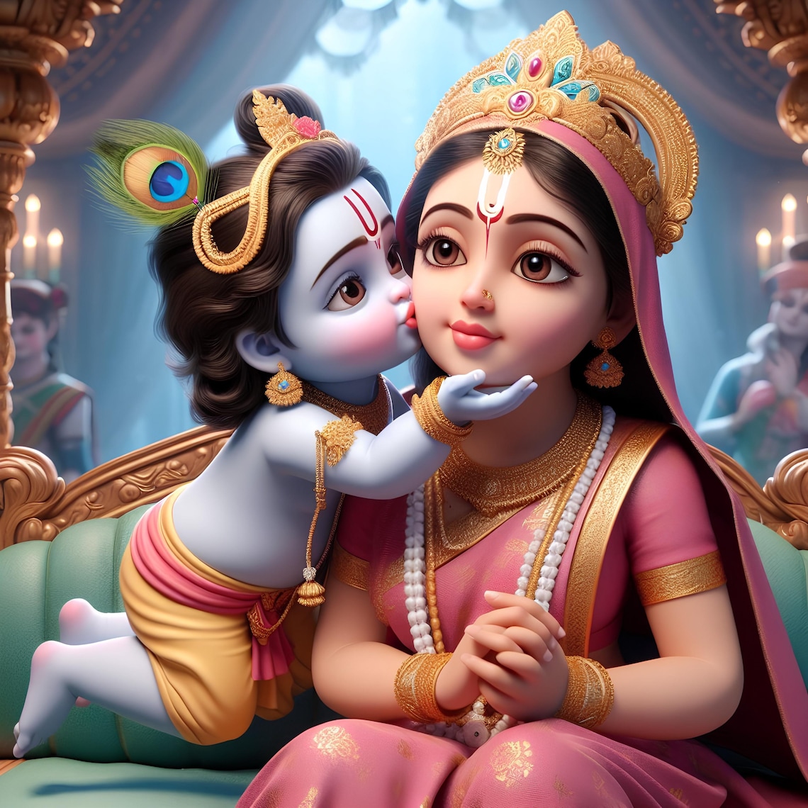 Baby Krishna and Yashoda Backdrop: Indian Baby Shower Decor (digital ...