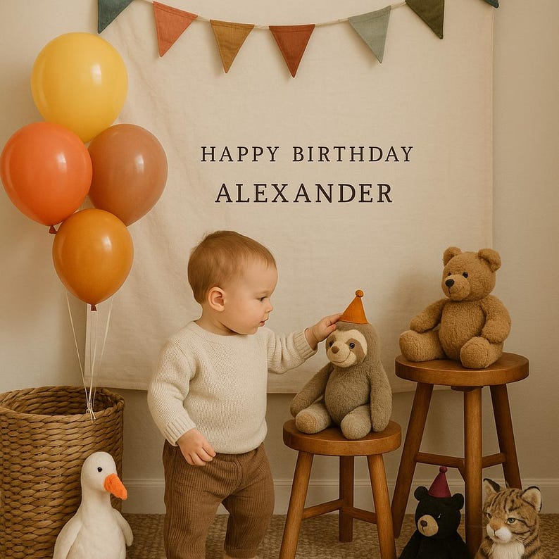 Personalized Cotton Name Birthday Banner: Custom Text, Boho Party Decor ...