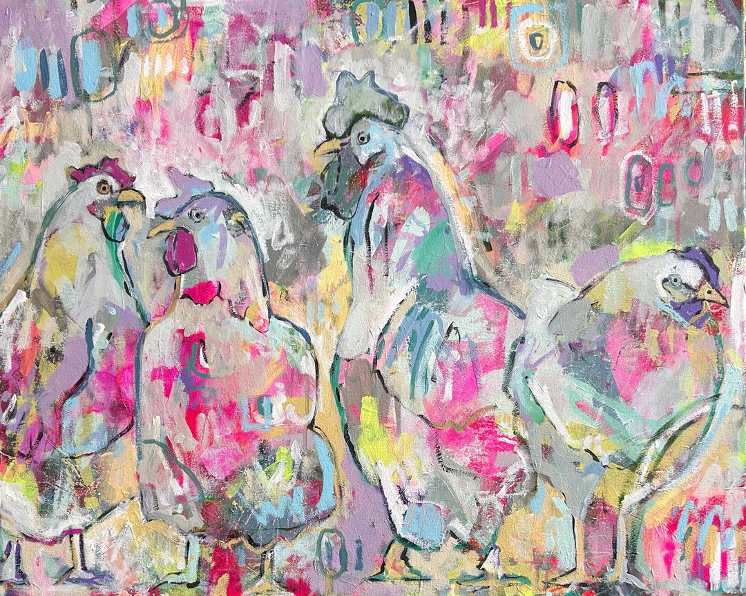 Original Painting - Chickens- Acrylic on 24" X 30” Canvas - Etsy
