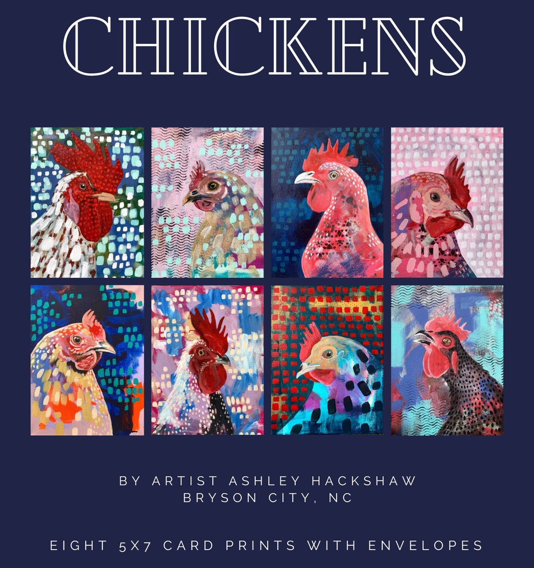 Painted Chickens - Set of 8 - 5x7 Chicken Paintings Print Notecards by ...
