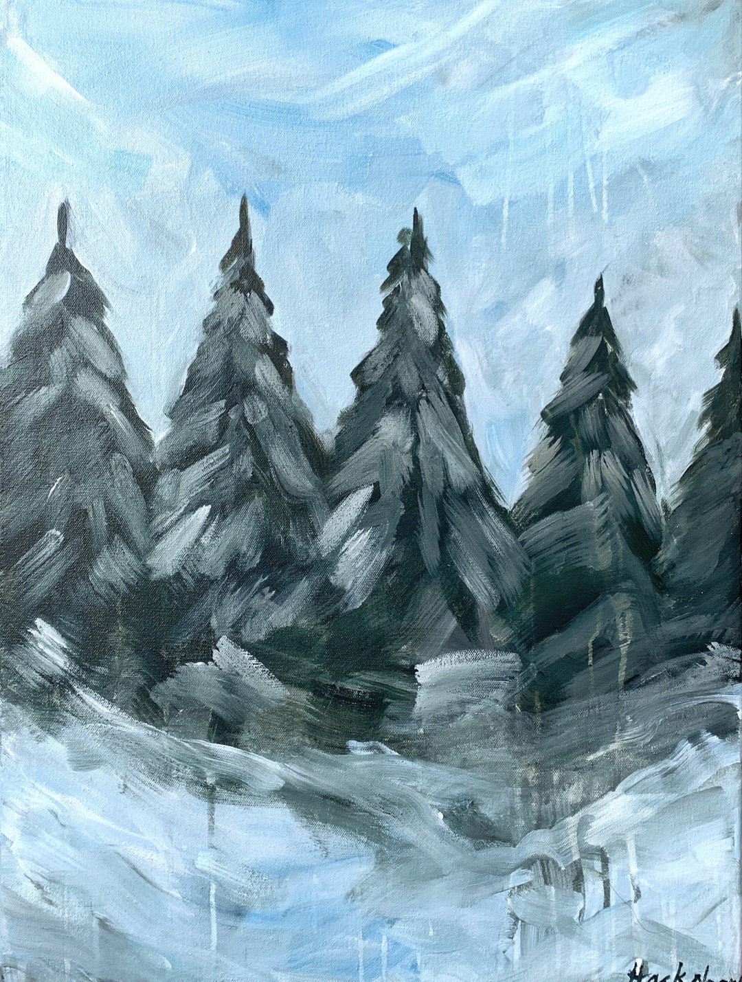 Original Painting - Evergreen Trees - Acrylic on 18" X 24" Gallery ...