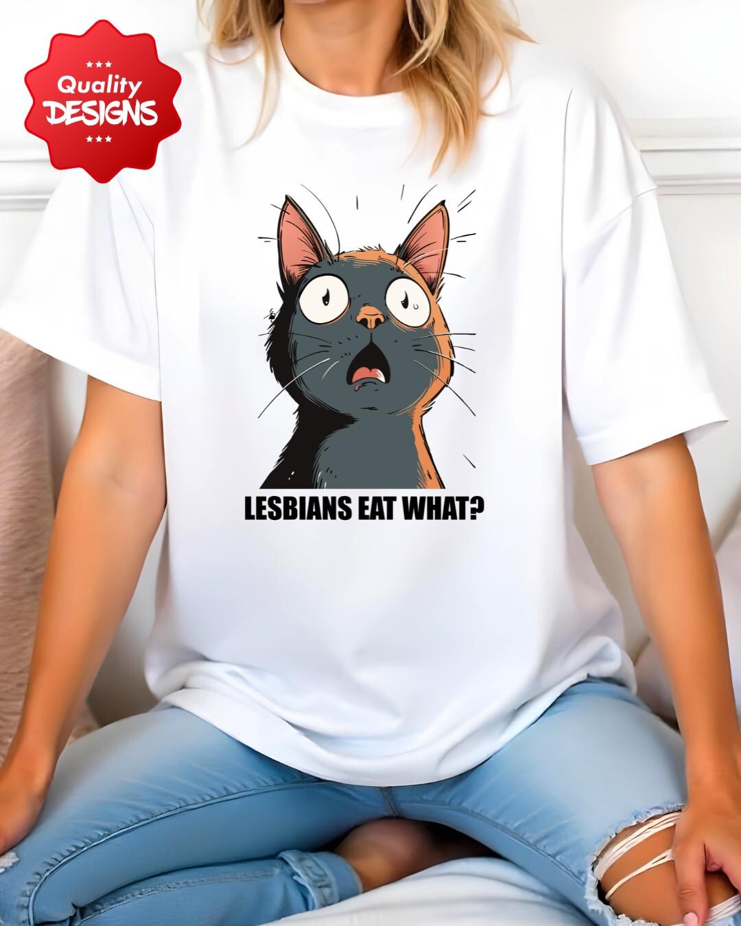 Funny Cat LGBTQ Shirt Design, Shocked Cat Meme PNG, Lesbian Humor ...