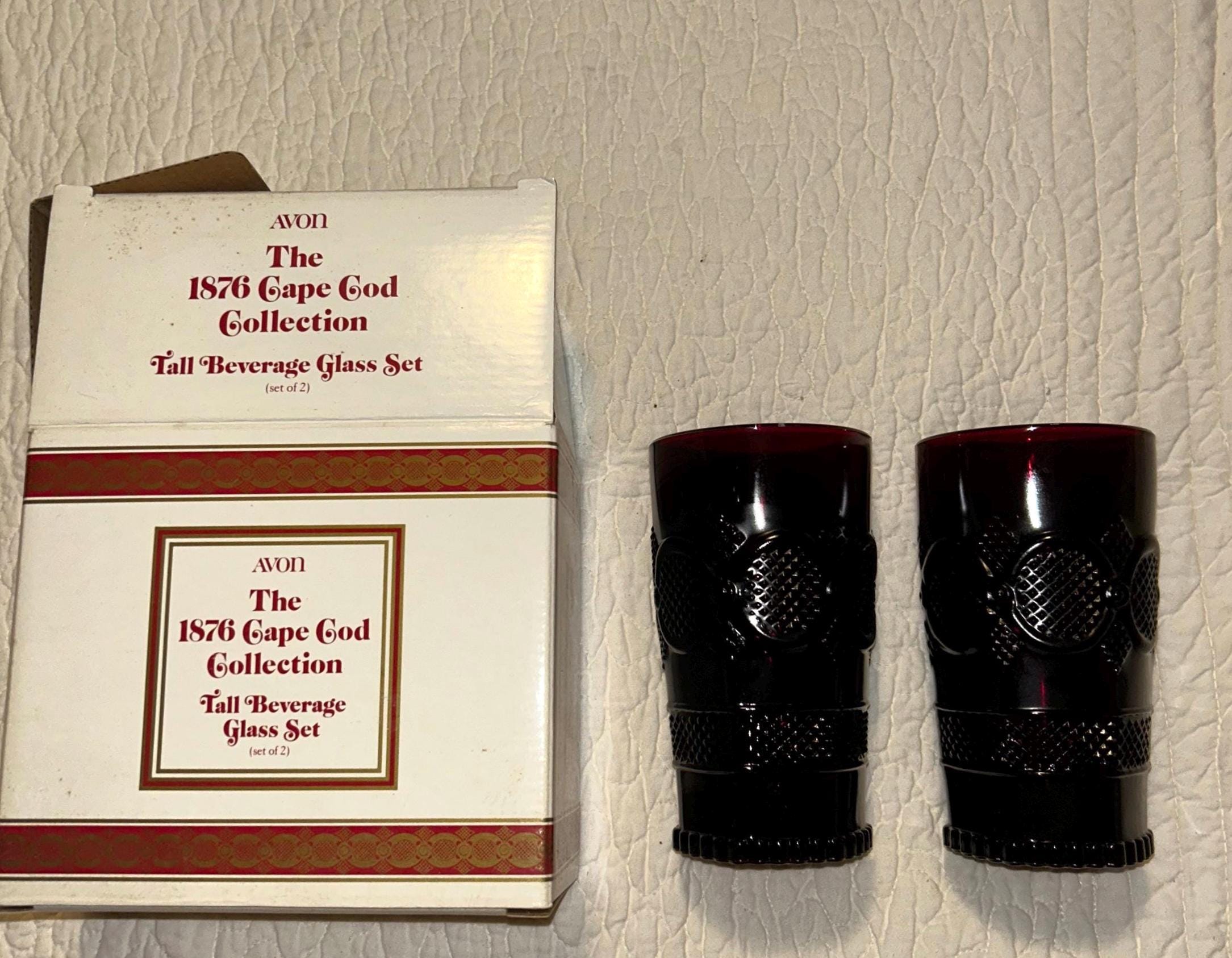 VINTAGE Avon Ruby Red 1876 CAPE COD Collection Tall Beverage Glass Set ...