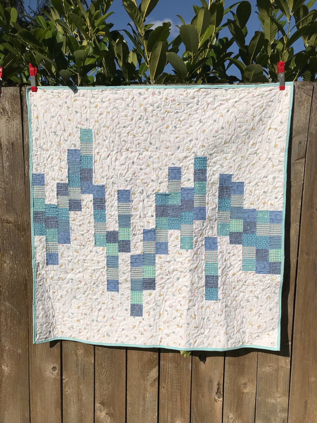 Vintage Sheet and Modern Blue Scrap Quilt - Etsy
