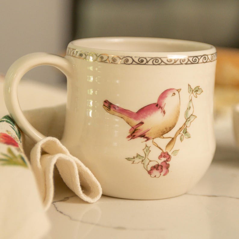 Handmade Ceramic Coffee Mug: Bird Design, 12 Oz Stoneware - Etsy