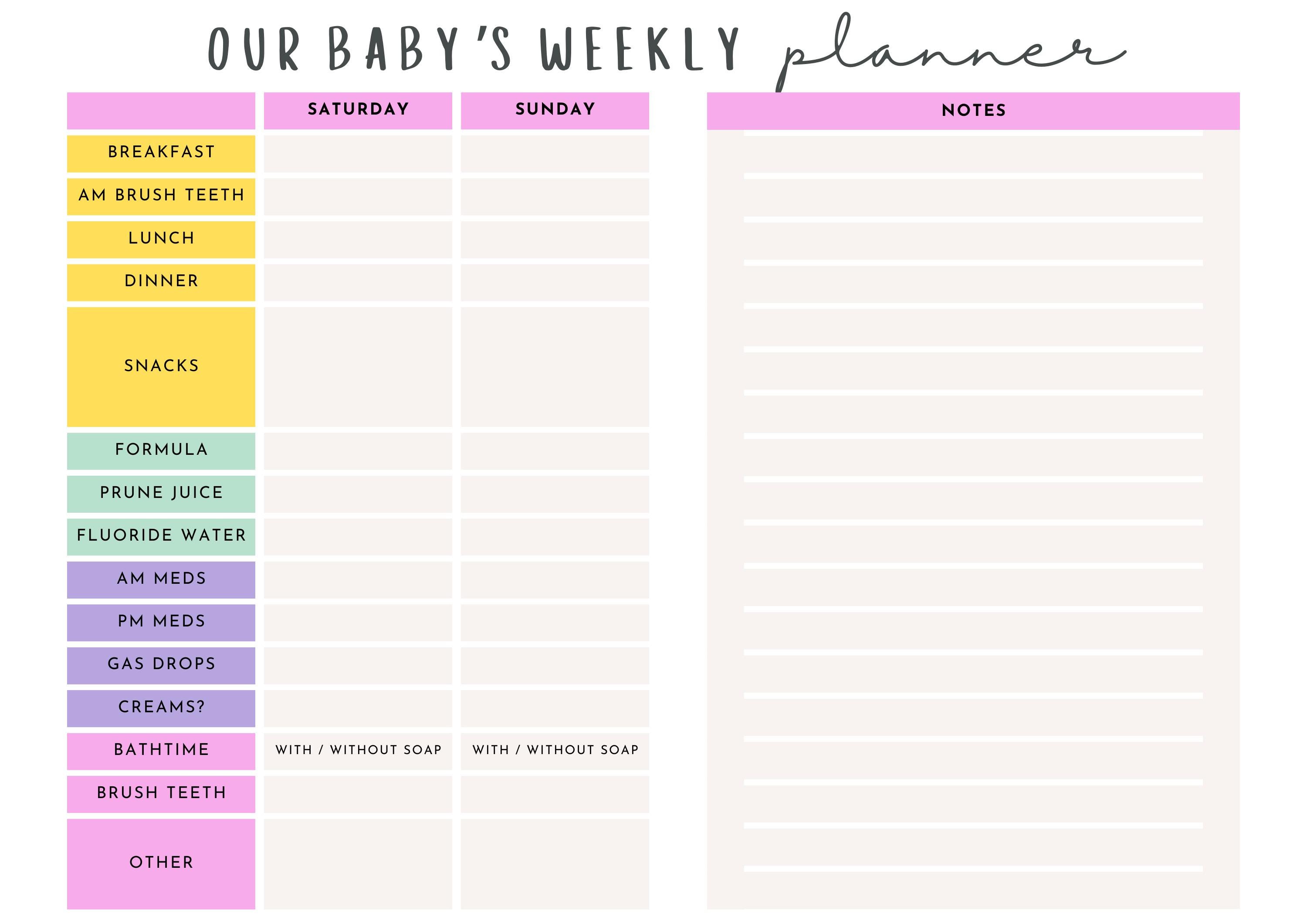 Editable Baby Weekly Planner Template | Customizable Baby Schedule for ...