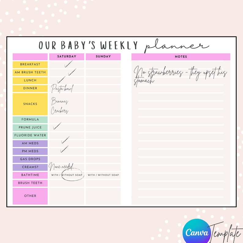 Editable Baby Weekly Planner Template | Customizable Baby Schedule for ...