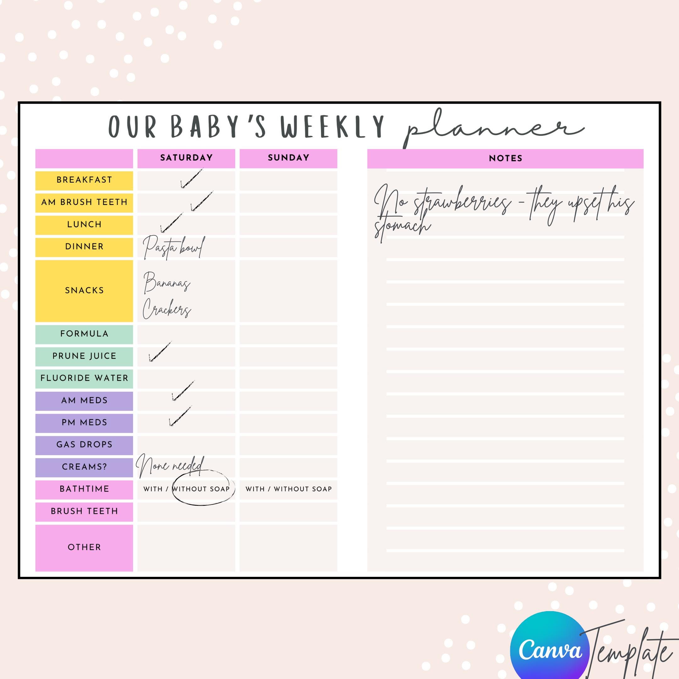 Editable Baby Weekly Planner Template | Customizable Baby Schedule for ...