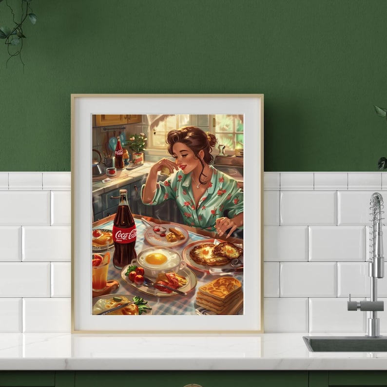 Vintage-style Breakfast Art Print | Retro Kitchen Illustration Cola ...