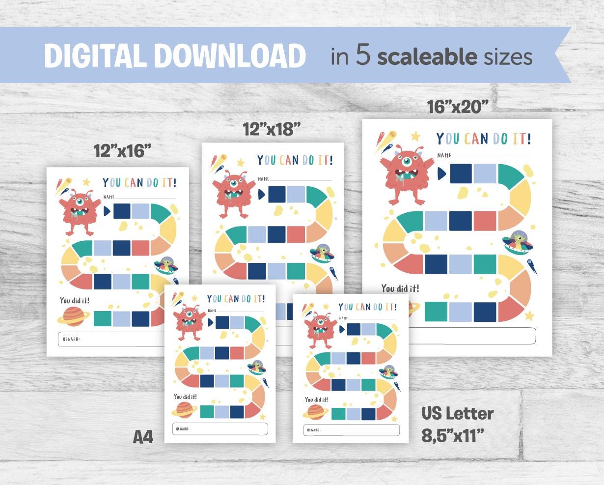 Monster Reward Chart, Printable Space Behavior Chart, Kids Routine ...