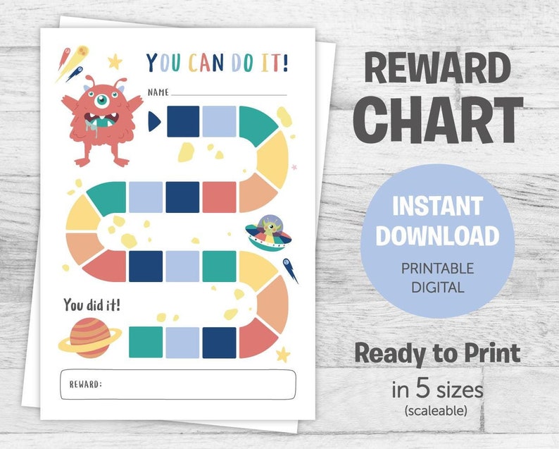 Monster Reward Chart, Printable Space Behavior Chart, Kids Routine ...