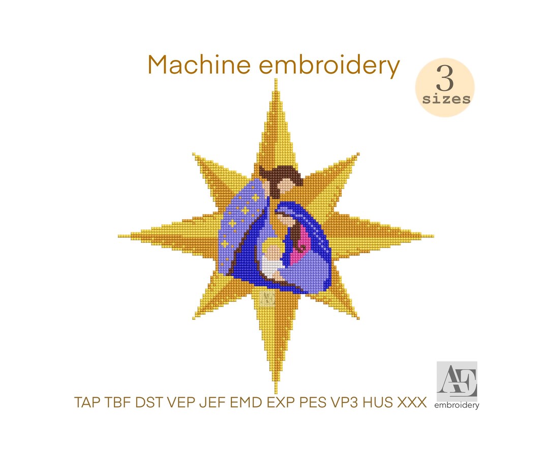 Religious Machine Embroidery Holy Family Cross Stitch Nativity Scene ...