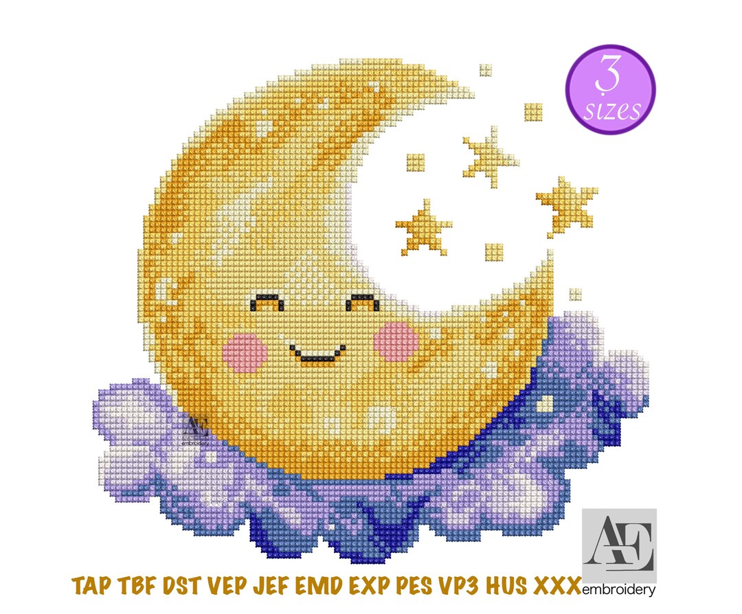 Moon and Stars Cross Stitch Machine Embroidery Stars & Clouds Design ...