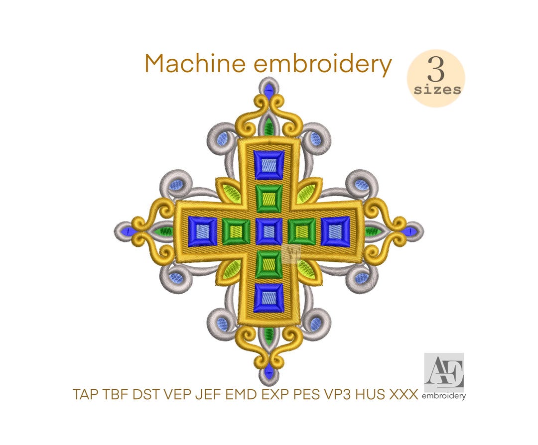 Orthodox Cross Embroidery Design: Baroque Religious Church Symbol ...