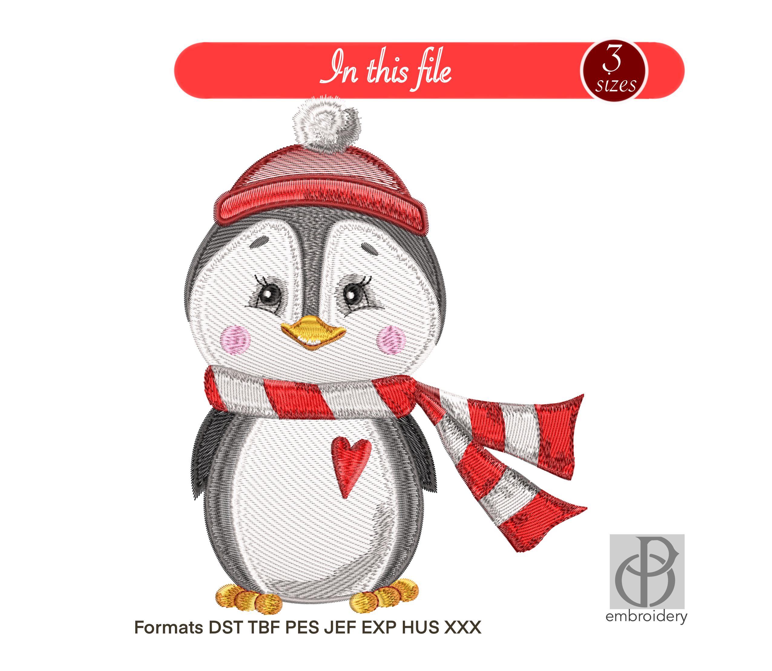 Cute Penguin Machine Embroidery Design, Cute Penguin With a Scarf ...