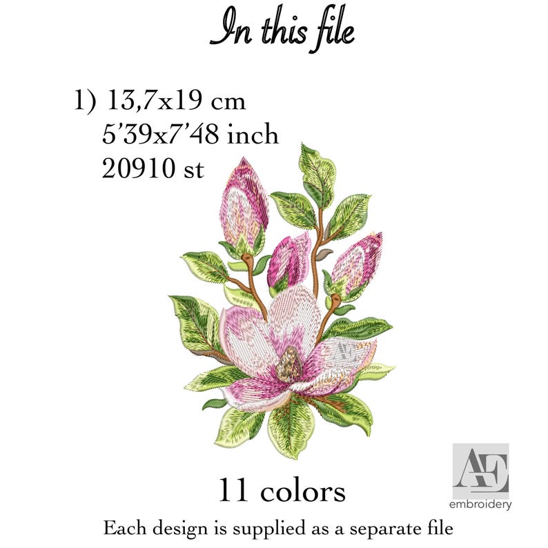 Magnolia Flower Machine Embroidery Design - Floral Embroidery Pattern ...
