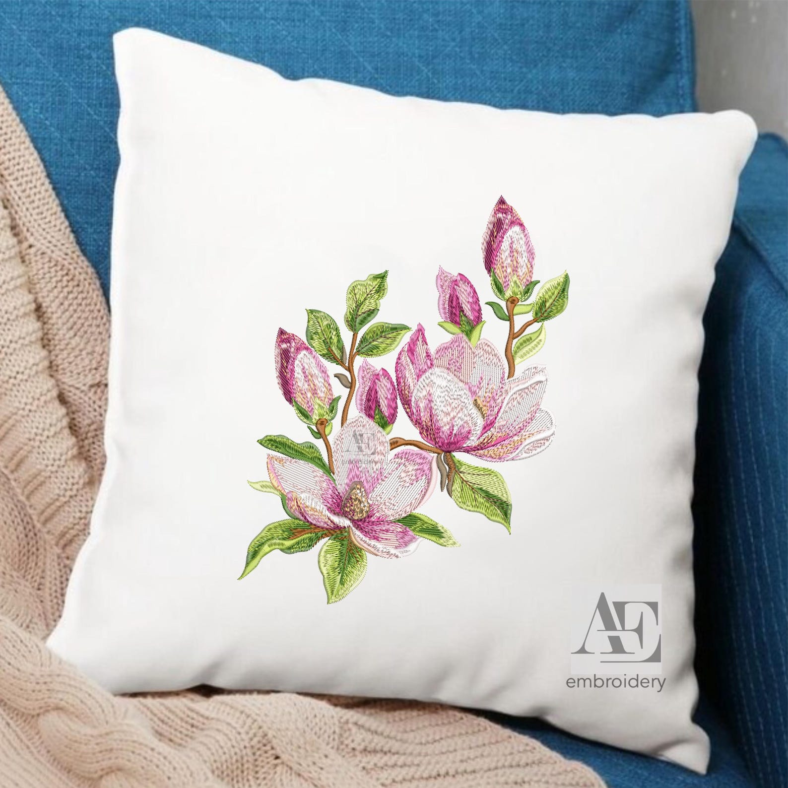 Magnolia Flower Machine Embroidery Design - Floral Embroidery Pattern - Spring Bloom Embroidery ...
