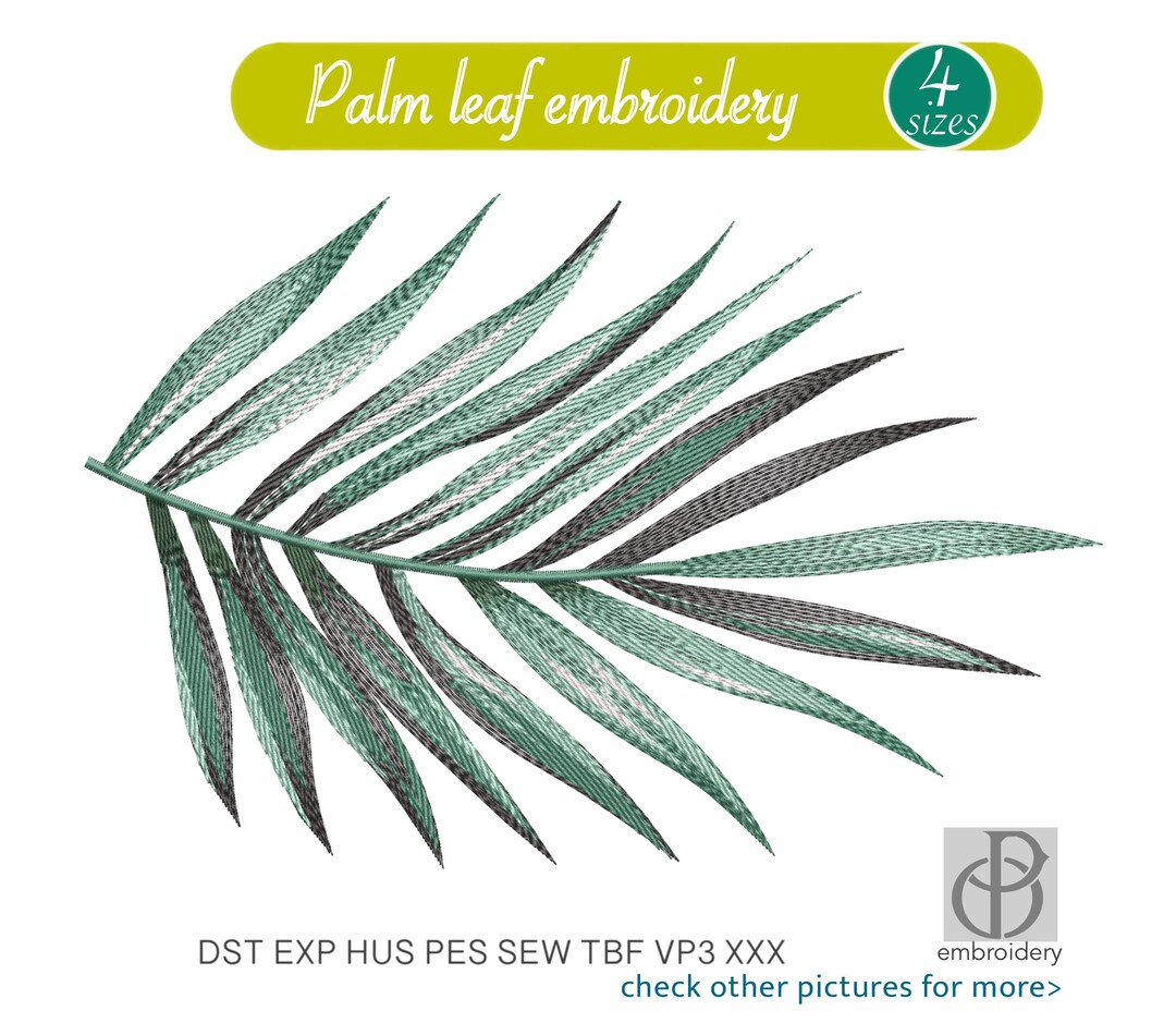 Tropical Palm Leaf Embroidery Design, Elegant Leaf for Machine ...