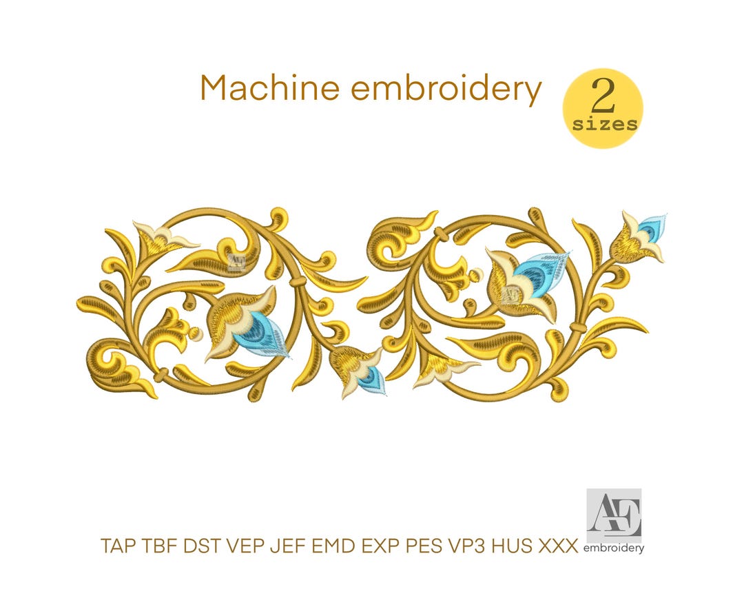 Religious Machine Embroidery Design, Gold Baroque Floral Motif ...