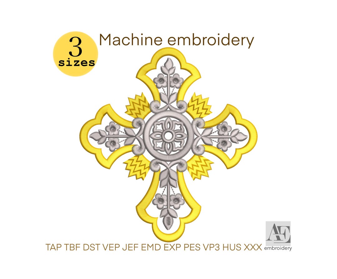 Floral Catholic Cross Embroidery Design: Religious Embroidery, Holy ...