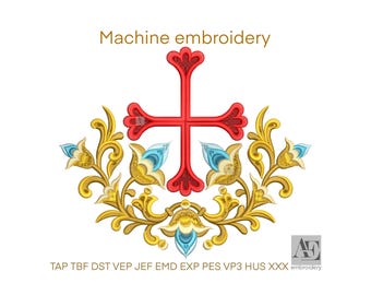 Gold Cross Machine Embroidery, Liturgical Floral Motif, Church Vestment ...