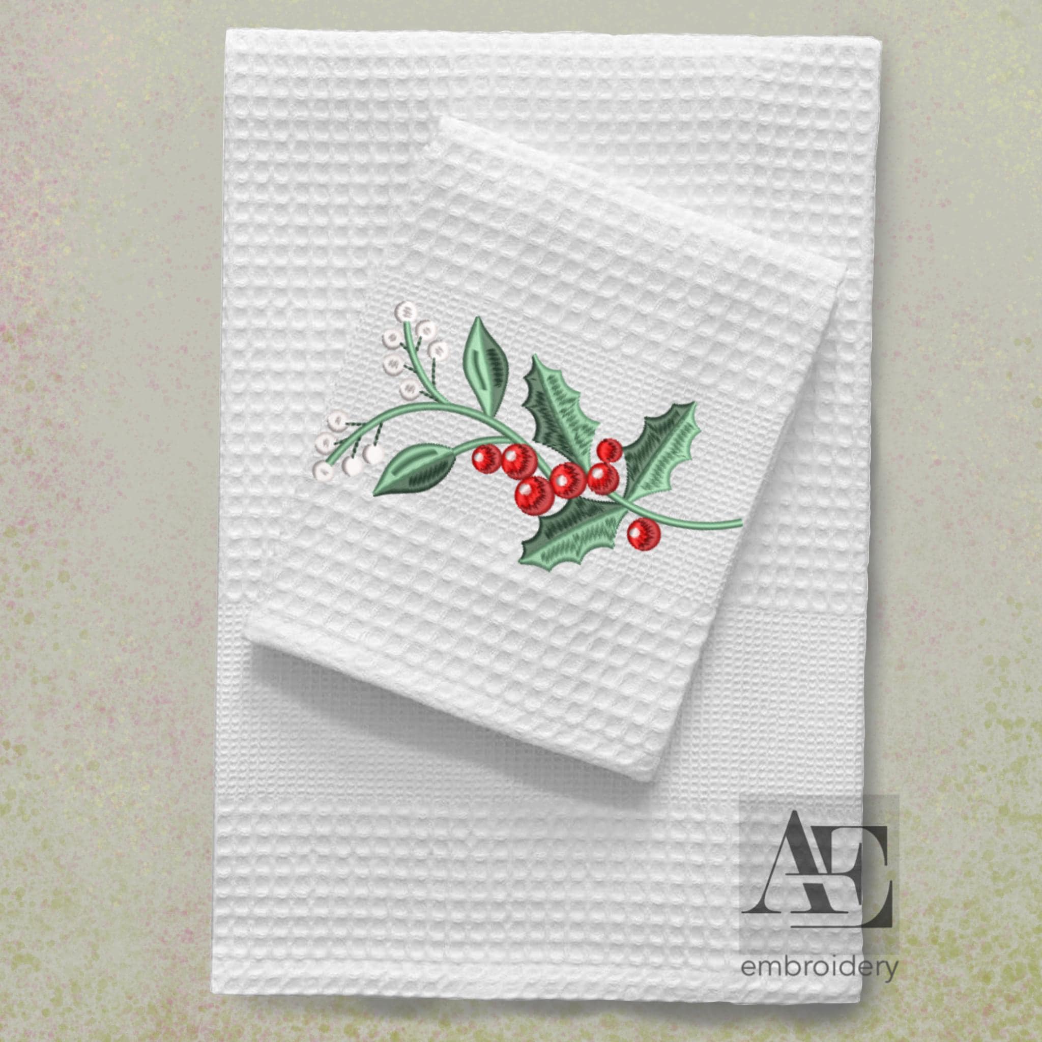 Festive Napkin Embroidery Design, Holly Berries & Snowflakes, Christmas ...